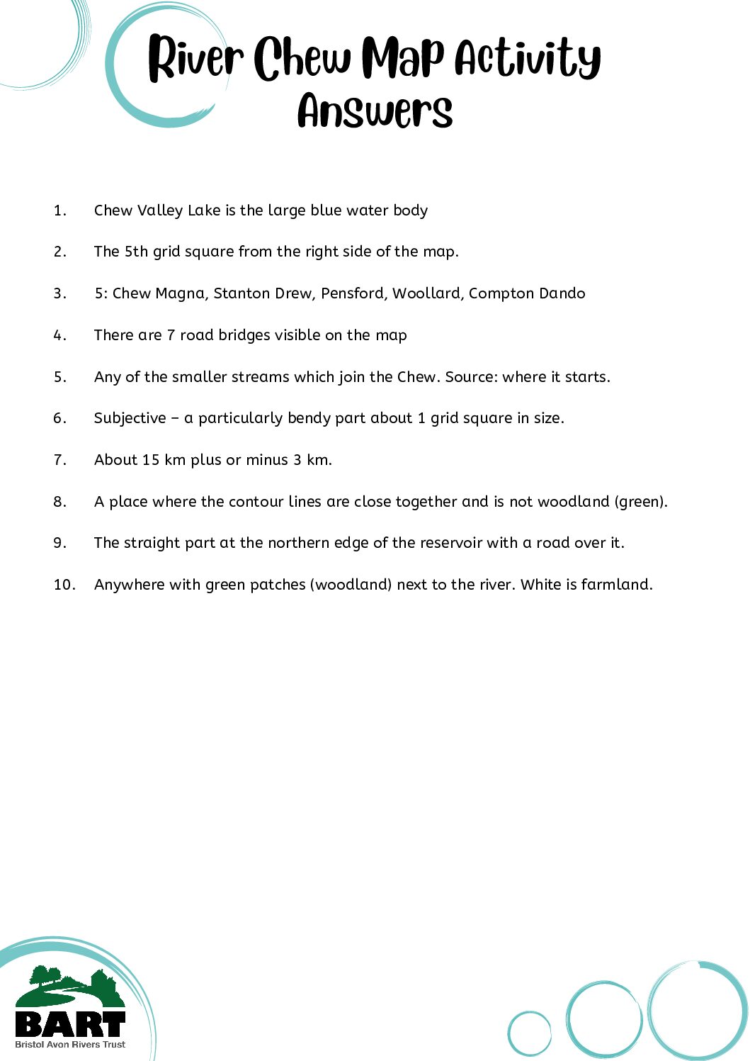 River Chew Map Activity - answers - Bristol Avon Rivers Trust